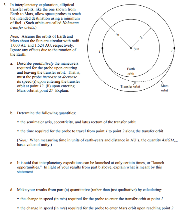 Solved 3. In interplanetary exploration, elliptical transfer | Chegg.com