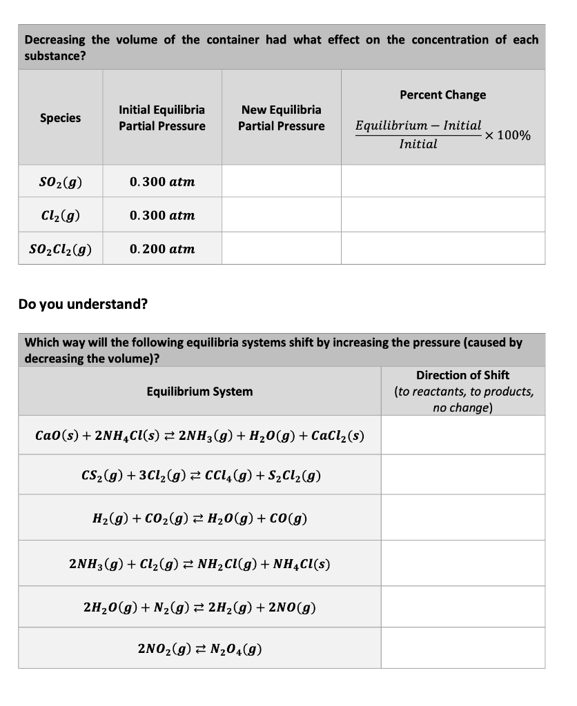 Solved Decreasing the volume of the container had what | Chegg.com