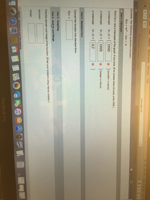 Solved the qu Rx)-4 24x +31 -intercept nDNE X (smaller | Chegg.com