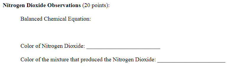 [Solved]: trogen Dioxide Observations ( 20 points): Balanc