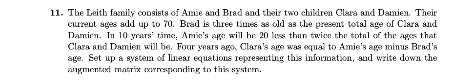 Solved 11. The Leith family consists of Amie and Brad and | Chegg.com