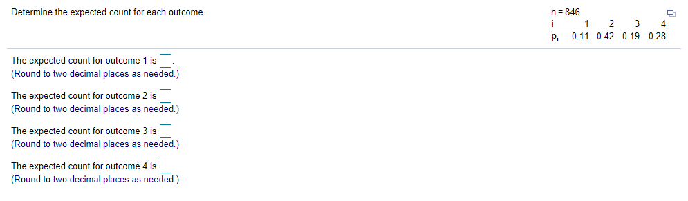 Solved Determine the expected count for each outcome. n = | Chegg.com