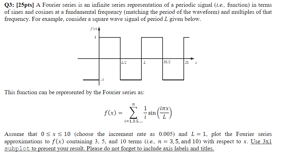 Solved Q3: [25pts] ﻿A Fourier series is an infinite series | Chegg.com