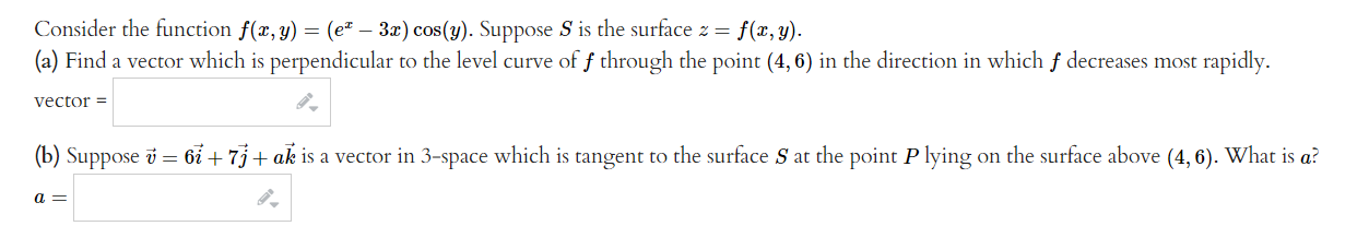 Solved Consider the function f(x,y)=(ex−3x)cos(y). Suppose S | Chegg.com