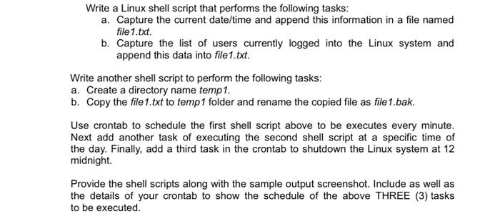 Solved Write A Linux Shell Script That Performs The 0420