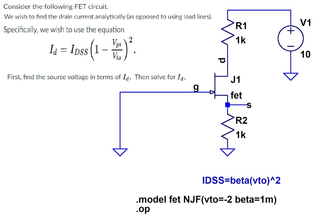 Solved V1 Consider the following FET circuit. We wish to | Chegg.com