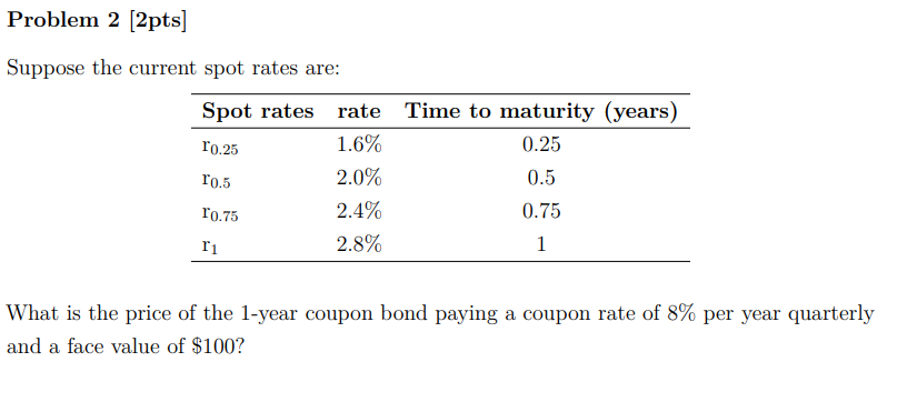 Solved Problem 2 (2pts] Suppose the current spot rates are: | Chegg.com