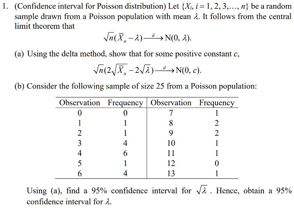 1. (Confidence interval for Poisson distribution) Let | Chegg.com