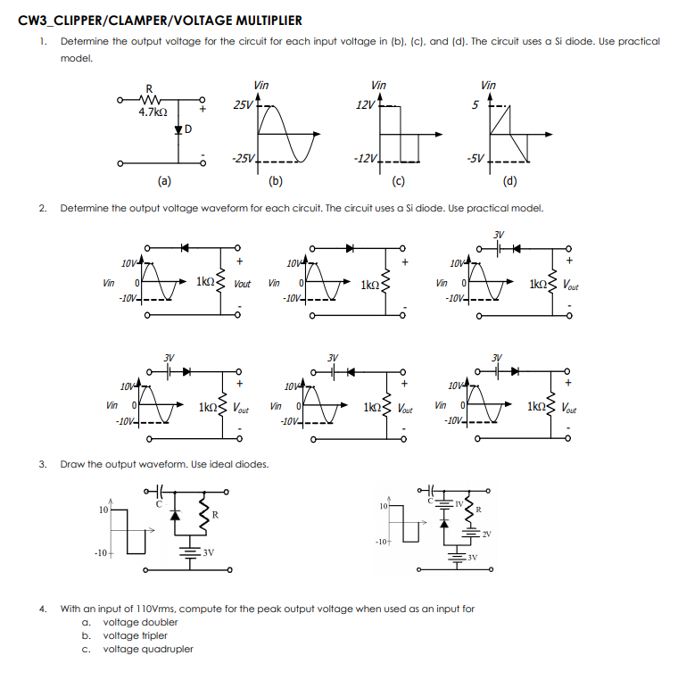 Solved CW3_CLIPPER/CLAMPER/VOLTAGE MULTIPLIER 1. Determine | Chegg.com