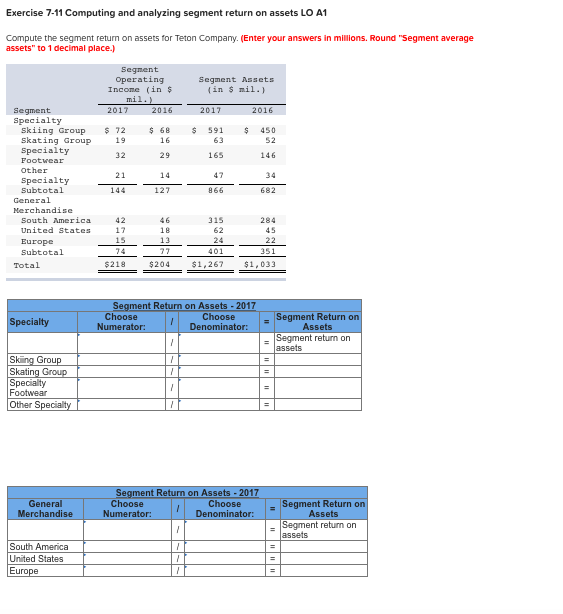 Solved Exercise 7-11 Computing and analyzing segment return | Chegg.com