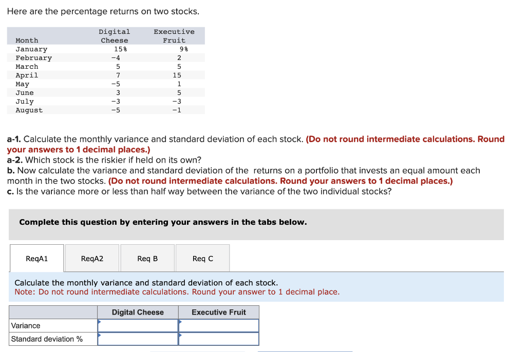 Solved Here are the percentage returns on two stocks. a-1. | Chegg.com