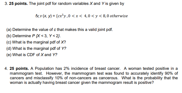 Solved 3. 25 points. The joint pdf for random variables X | Chegg.com