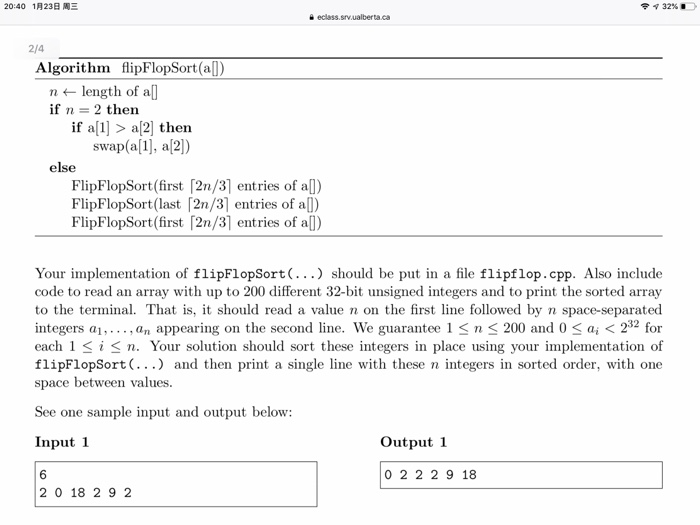 Solved 20:40 1123B ME eclass.srv.ualberta ca Algorithm | Chegg.com