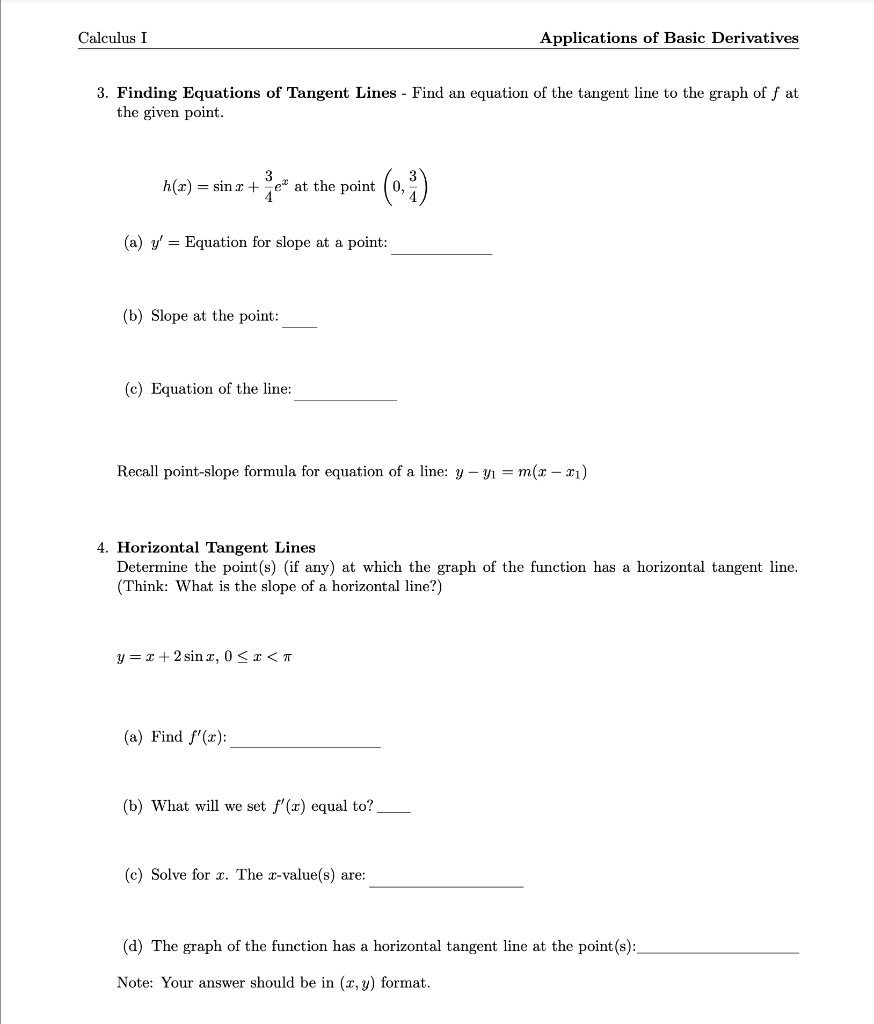 Solved Calculus I Applications of Basic Derivatives 1. | Chegg.com