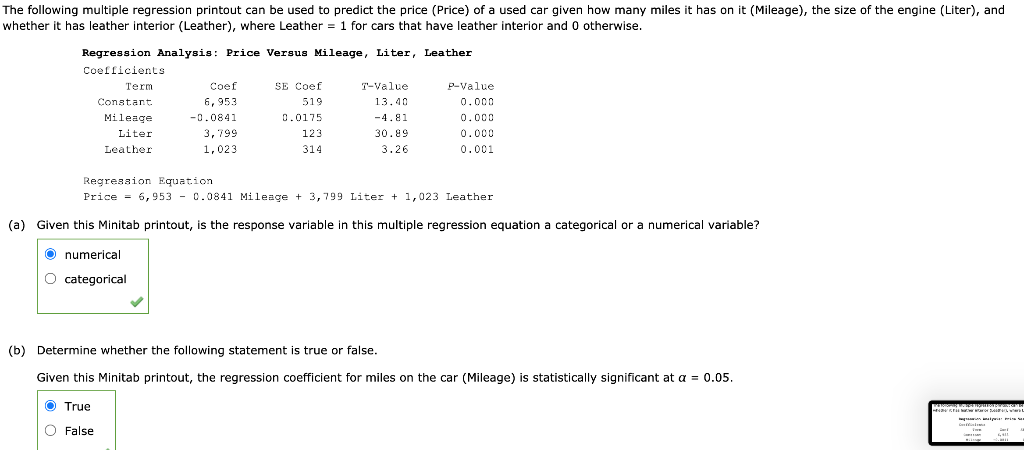 Solved The following multiple regression printout can be | Chegg.com