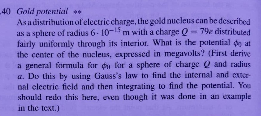 Solved 40 Gold potential ** As a distribution of electric | Chegg.com