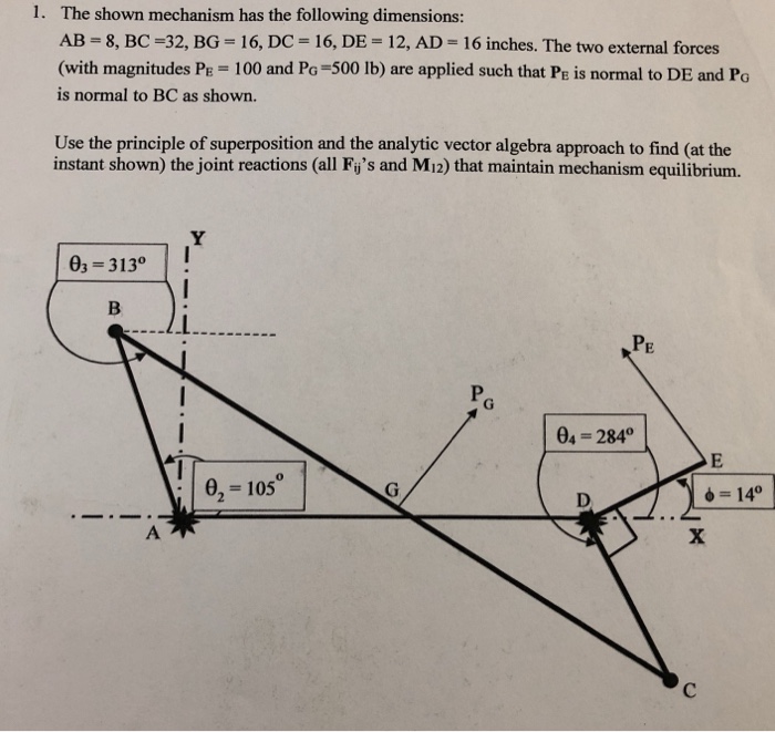 Solved 1. The shown mechanism has the following dimensions: | Chegg.com