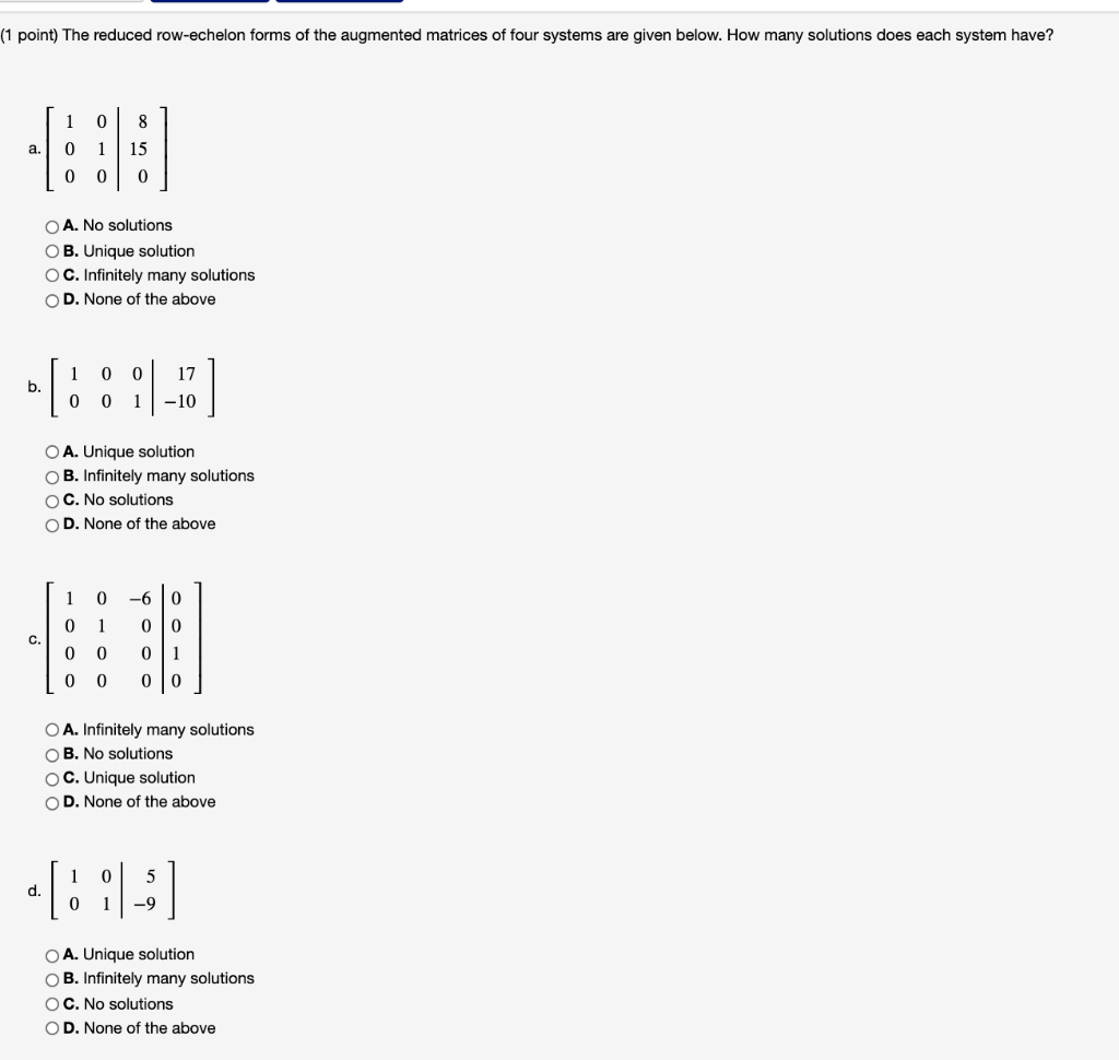 Solved (1 point) The reduced row-echelon forms of the | Chegg.com