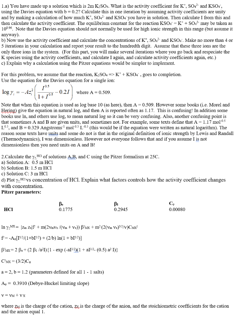 1.a) You have made up a solution which is 2m K2SO4. | Chegg.com