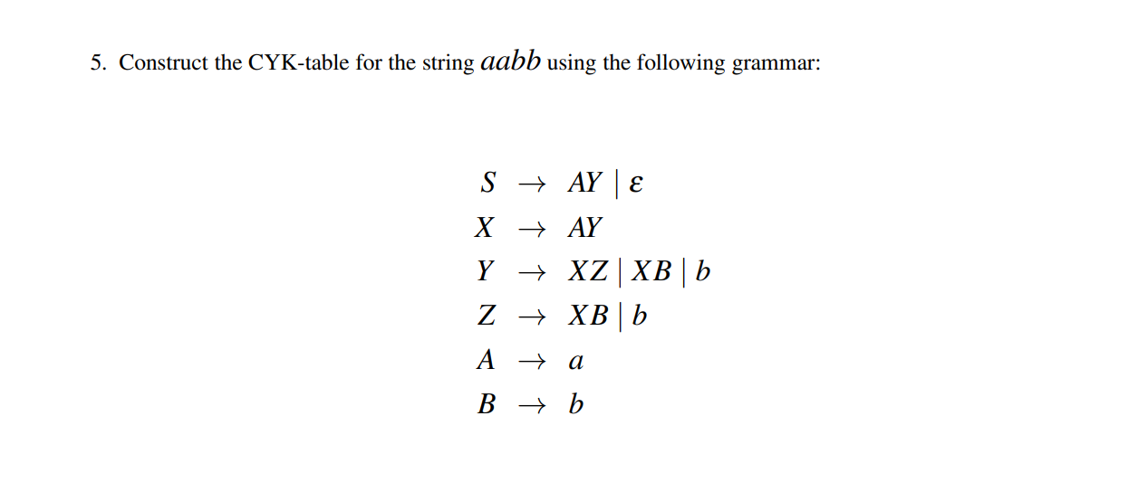 Solved 5. Construct the CYK-table for the string aabb using | Chegg.com