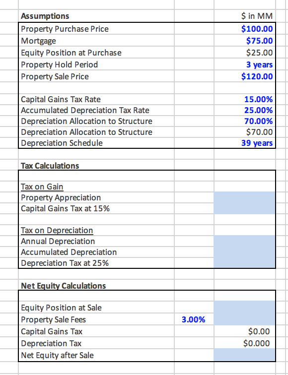 Assumptions Property Purchase Price Mortgage Equity | Chegg.com