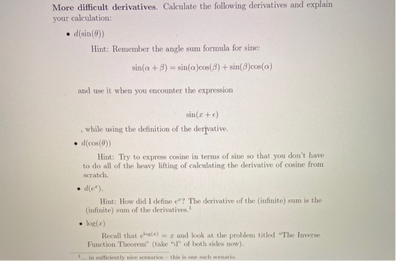 Solved More difficult derivatives. Calculate the following | Chegg.com
