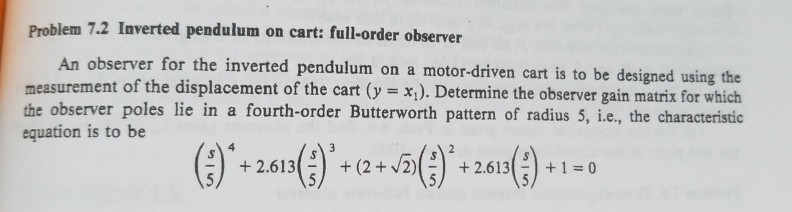 Solved Problem 8.4 Inverted pendulum on cart: compensator | Chegg.com