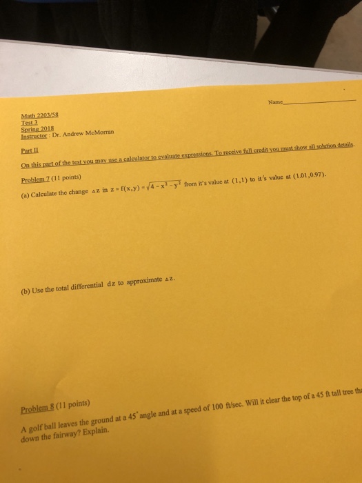 Solved Test 3 Instructor: Dr. Andrew McMorran Part II Name, | Chegg.com