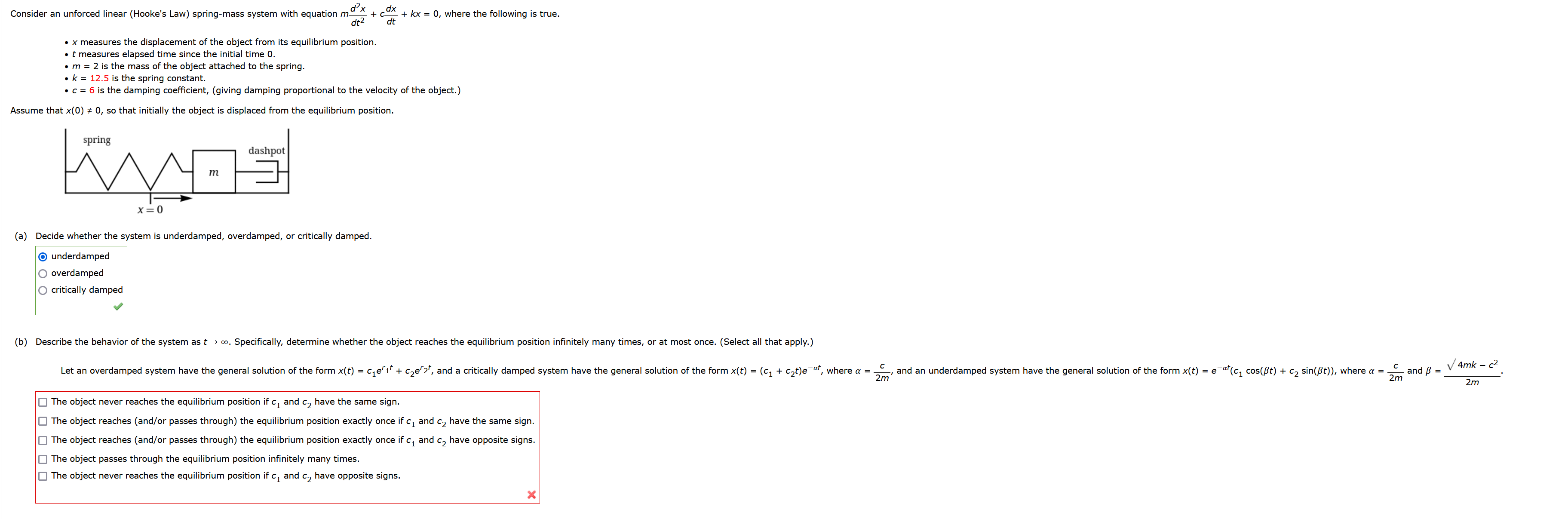 Solved Consider an unforced linear (Hooke's Law) | Chegg.com