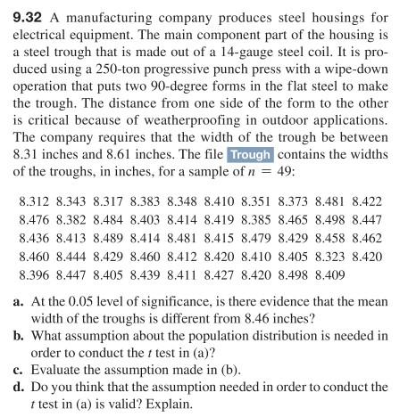 Solved 9.32 A manufacturing company produces steel housings | Chegg.com