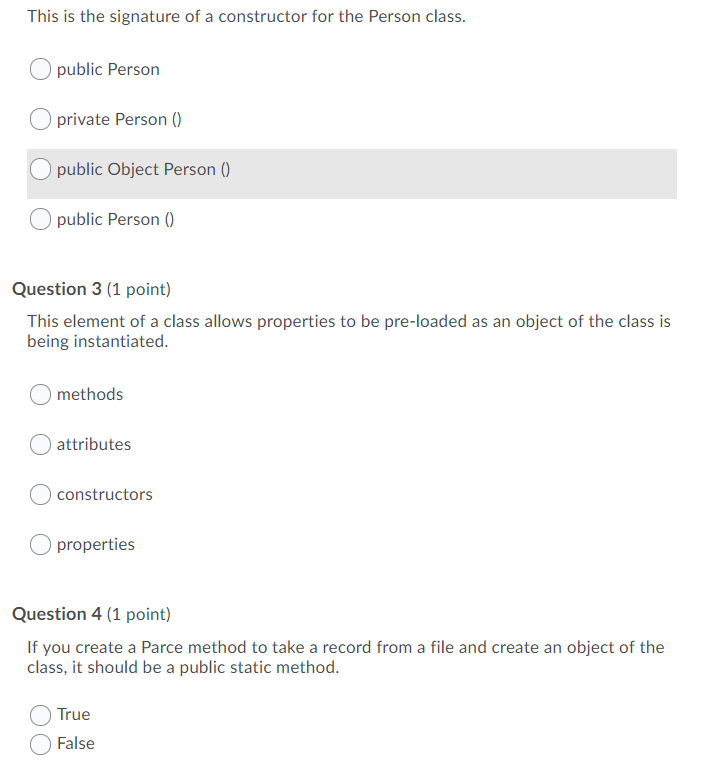 Solved This is the signature of a constructor for the Person | Chegg.com