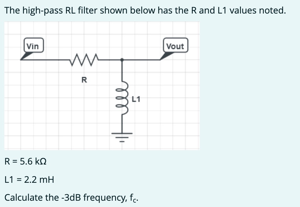 Solved The high-pass RL filter shown below has the R ﻿and L1 | Chegg.com