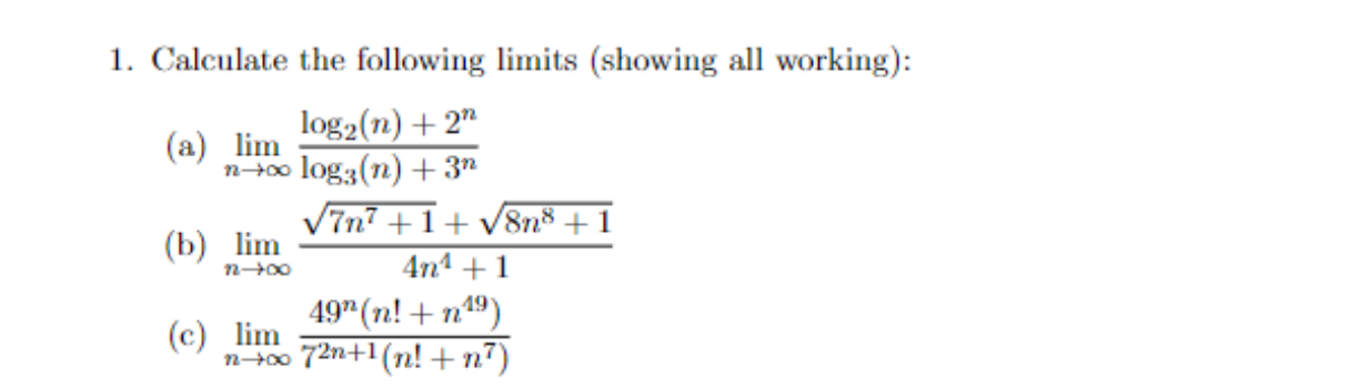 Solved 1. Calculate the following limits (showing all | Chegg.com