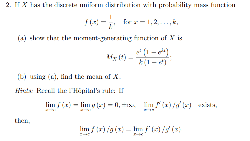 Solved If x ﻿has the discrete uniform distribution with | Chegg.com