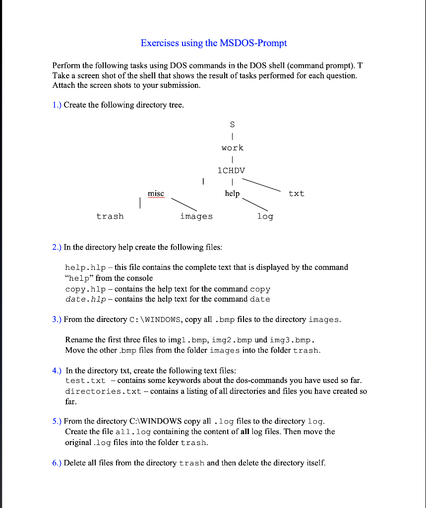 Solved Exercises using the MSDOS-Prompt Perform the | Chegg.com