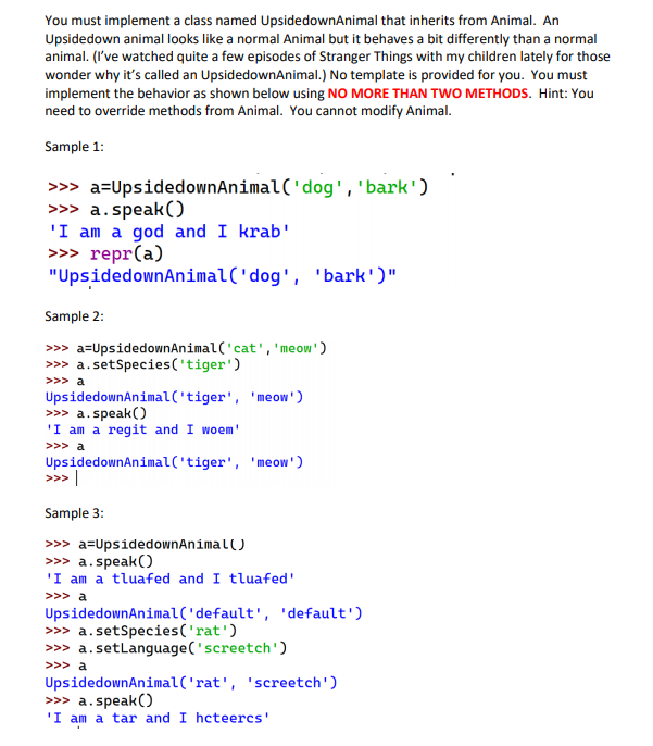 Solved LANGUAGE: PYTHON You must implement a class named | Chegg.com