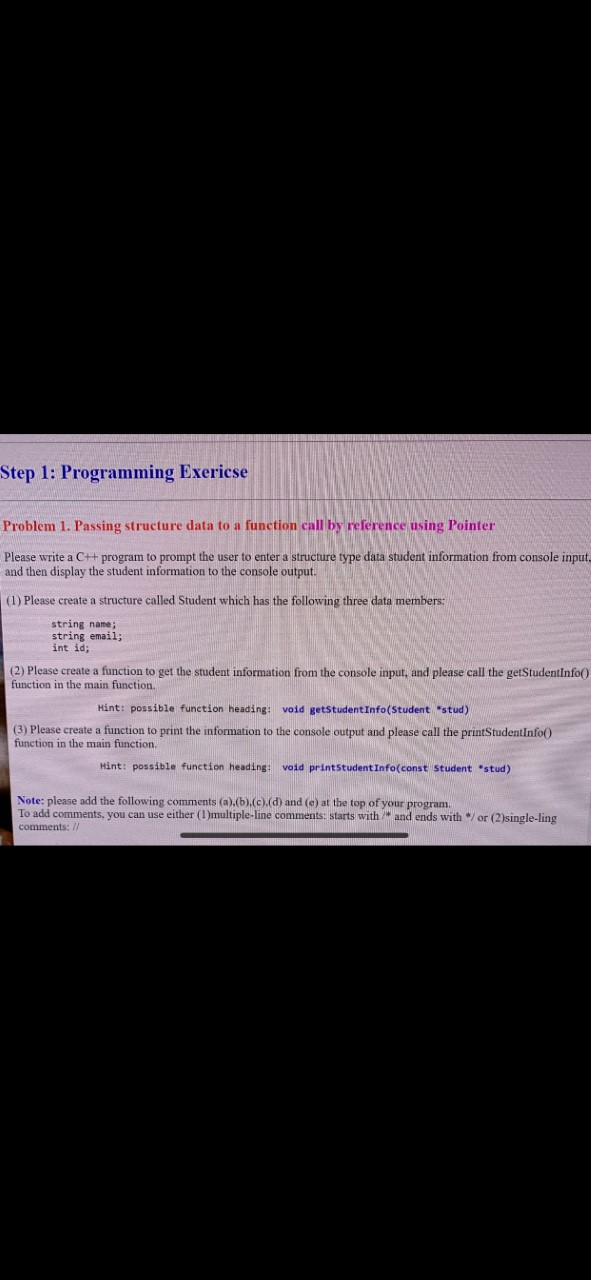 Solved Step 1: Programming Exericse Problem 1. Passing | Chegg.com