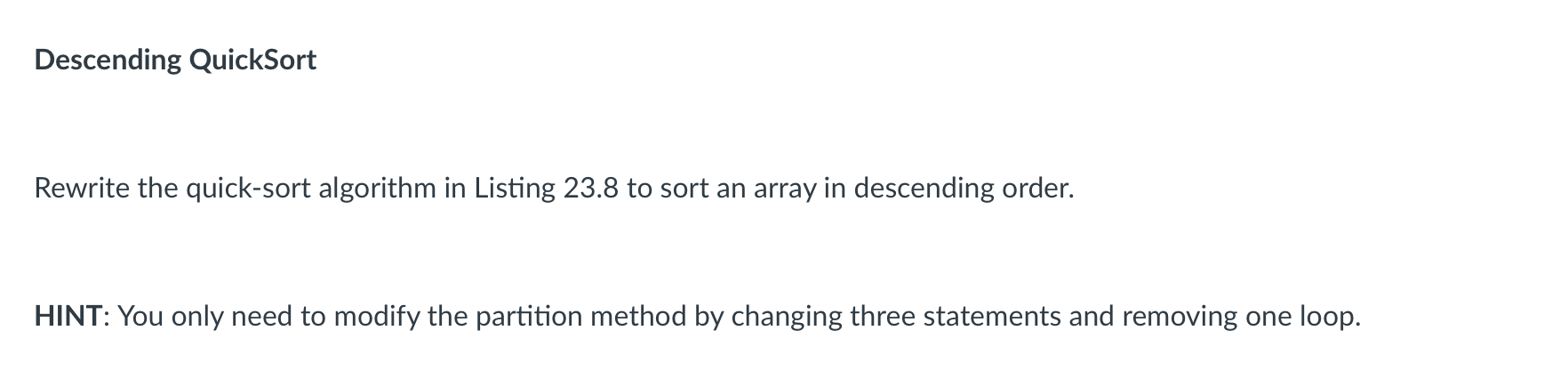 Solved Descending QuickSort Rewrite the quick-sort algorithm | Chegg.com
