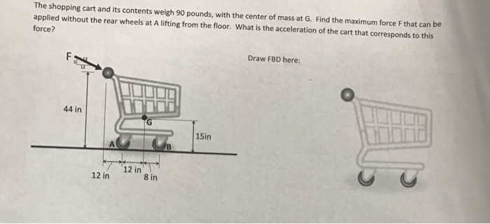 Solved The shopping cart and its contents weigh 90 pounds, | Chegg.com