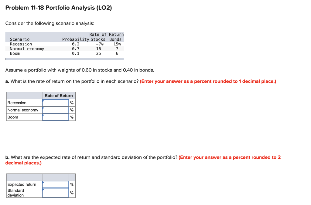Solved Problem 11-18 Portfolio Analysis (LO2) Consider the | Chegg.com