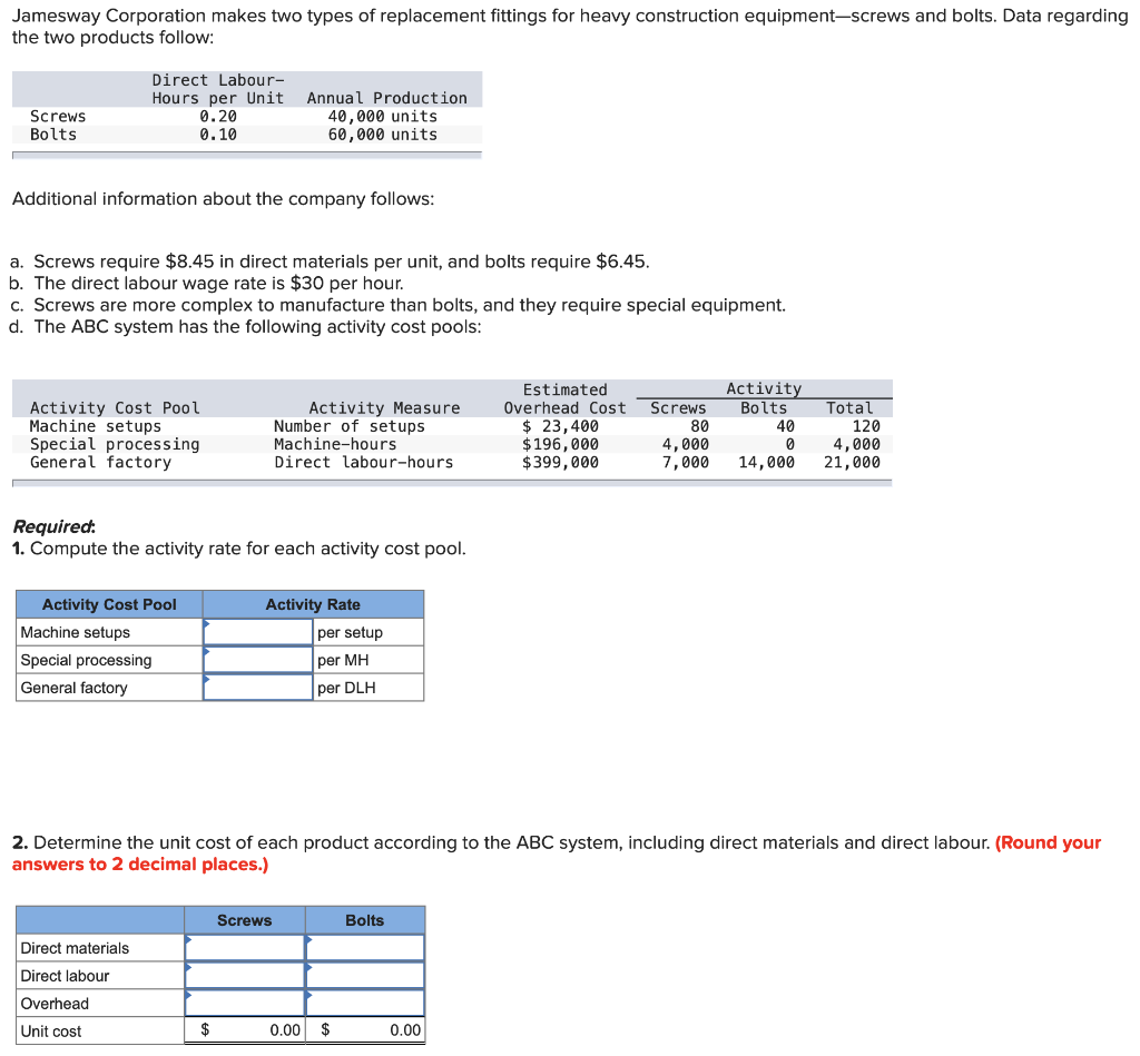 Solved Jamesway Corporation makes two types of replacement | Chegg.com