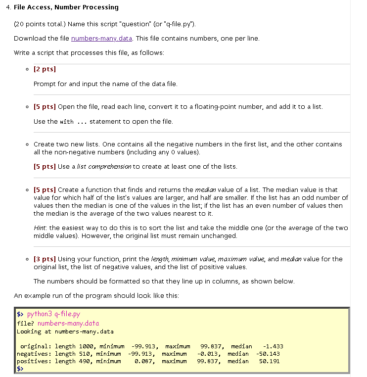 Solved File Access, Number Processing (20 points total.) | Chegg.com