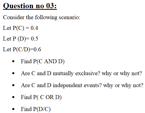 Solved Consider the following scenario: Let P(C)=0.4 Let | Chegg.com