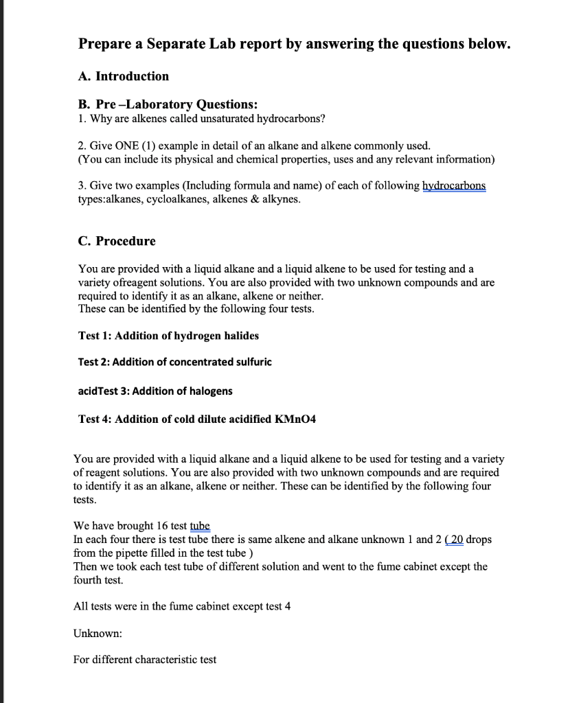 Solved Prepare a Separate Lab report by answering the | Chegg.com