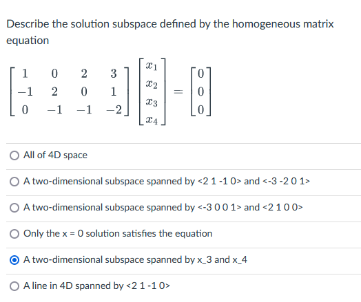 Solved Describe the solution subspace defined by the | Chegg.com