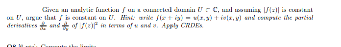 Solved Given an analytic function f ﻿on a connected domain | Chegg.com