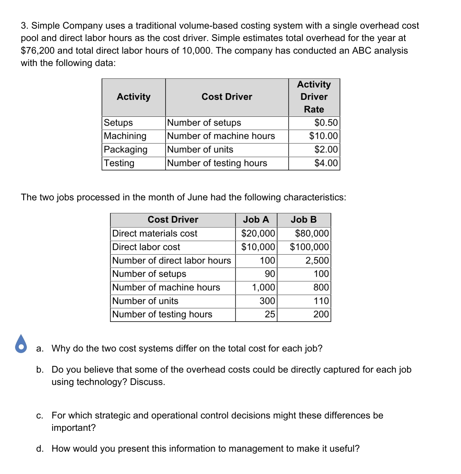 Solved 3. Simple Company uses a traditional volume-based | Chegg.com