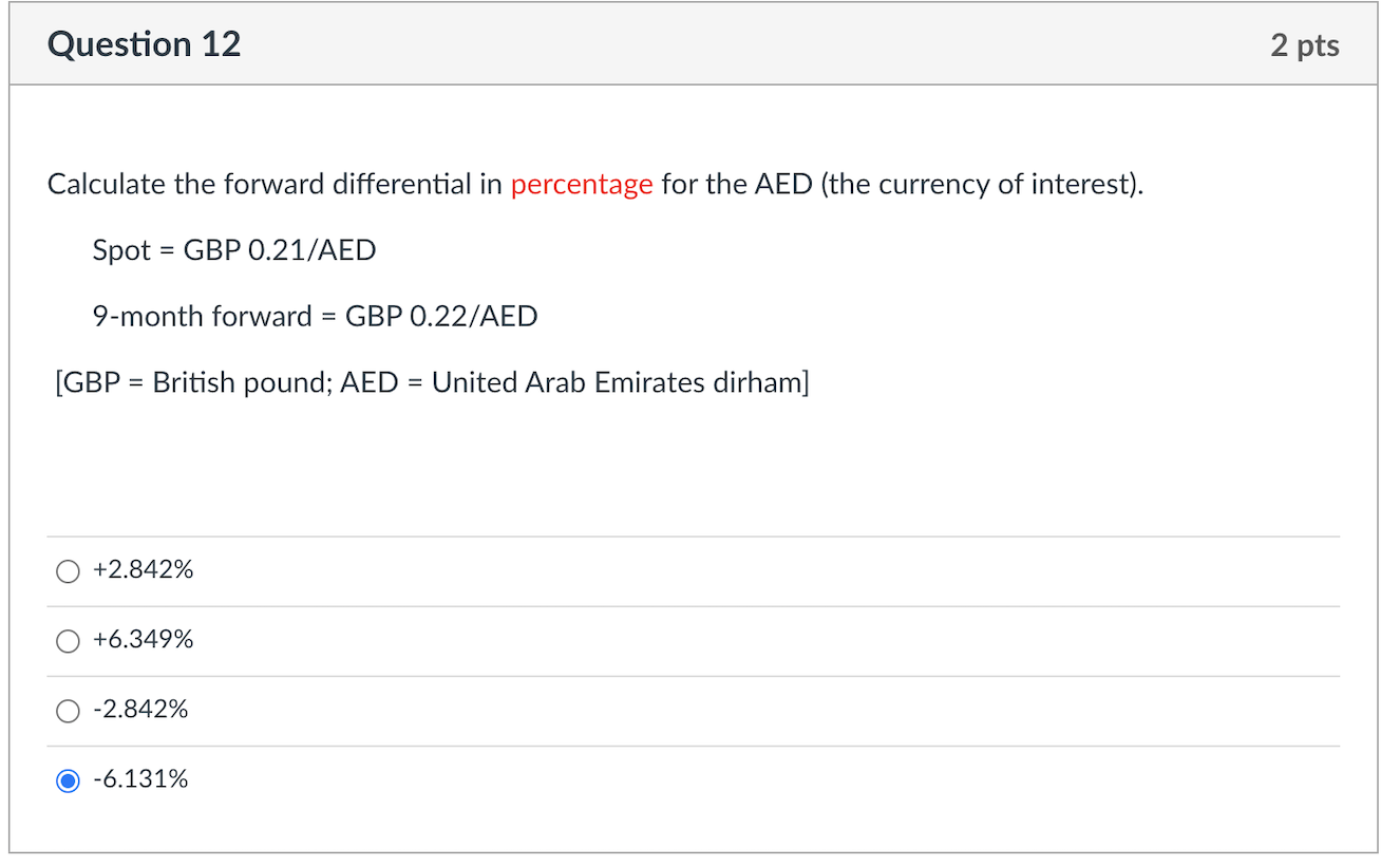 Solved Question 12 2 pts Calculate the forward differential | Chegg.com