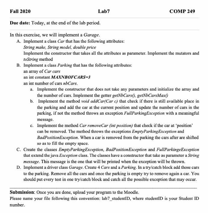 Fall 2020 Lab7 COMP 249 Due date: Today, at the end | Chegg.com