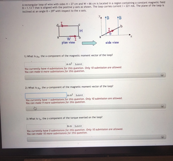 Solved A rectangular loop of wire with sides H-27 cm and W | Chegg.com